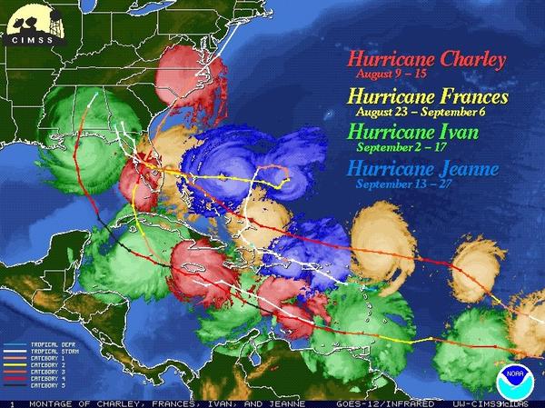 Hurricane montage of Charley, Frances, Ivan and Jeanne by CIMMS. flwx ...
