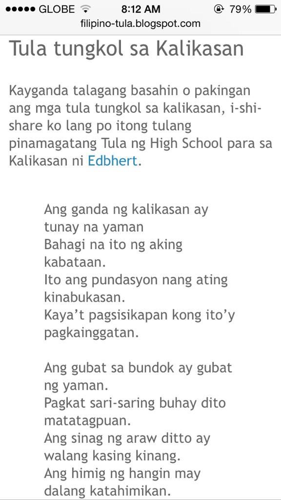 Tula Tungkol Sa Kabataan At Kalikasan Tula Tungkol Sa Kabataan At Kalikasan