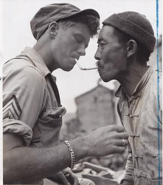 Soldier Lighting Cigarette