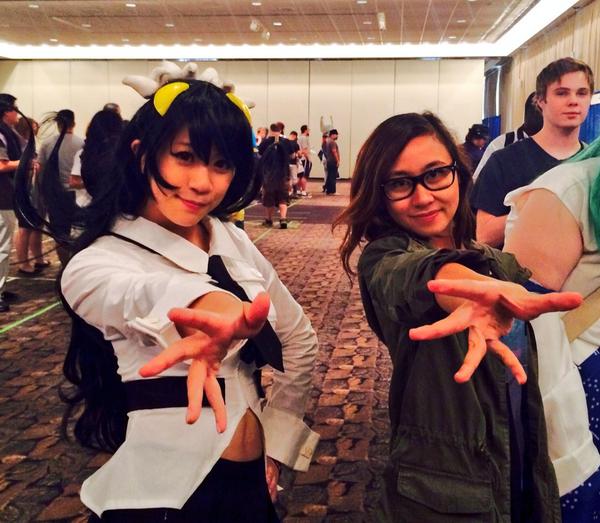 Christine C. poses with "one of the best Filia cosplayers I've ever ...