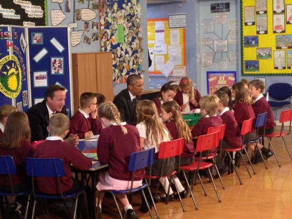 In pictures: The moment President Obama greeted schoolchildren in Welsh ...