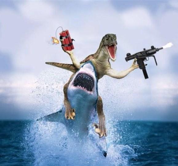 Rocket Launcher Witha A Velociraptor Riding Shark