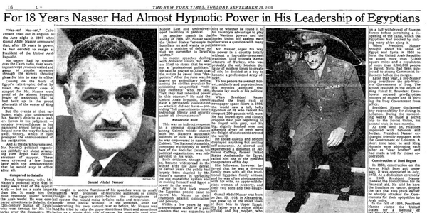 Gamal abdel nasser died this day in 1970. here’s his full-page @nytimes ...