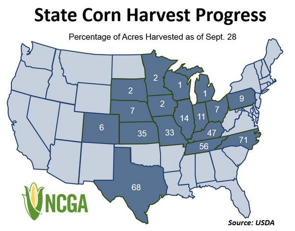 Map: Corn Harvest Progress as of Sept 28th | Farms.com