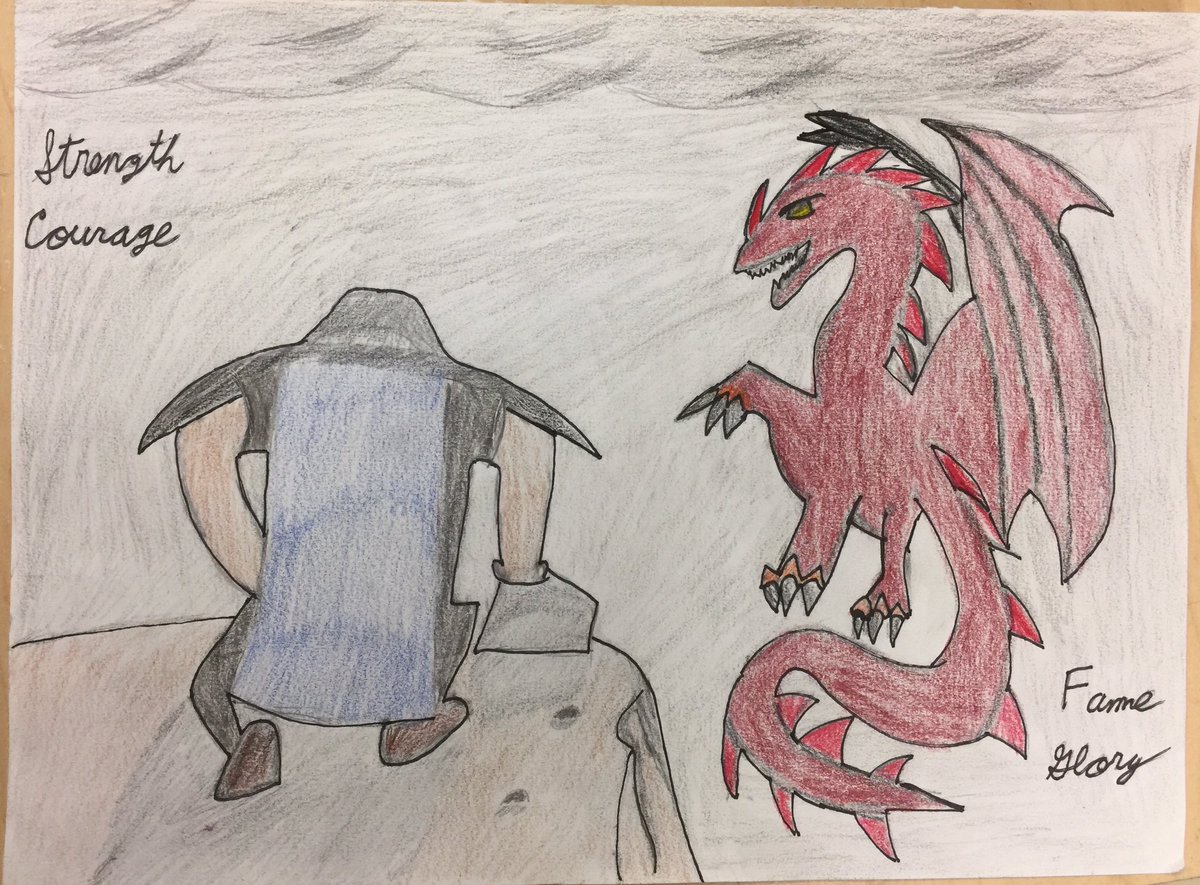 Beowulf Fights Dragon Drawing