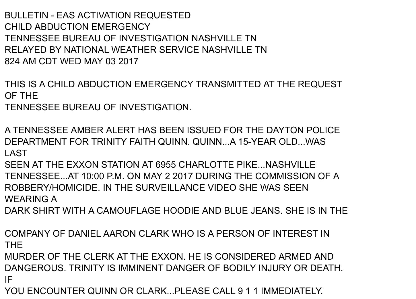 Child Abduction Emergency