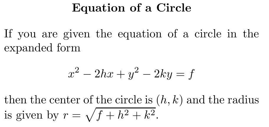 Center Of Circle Formula
