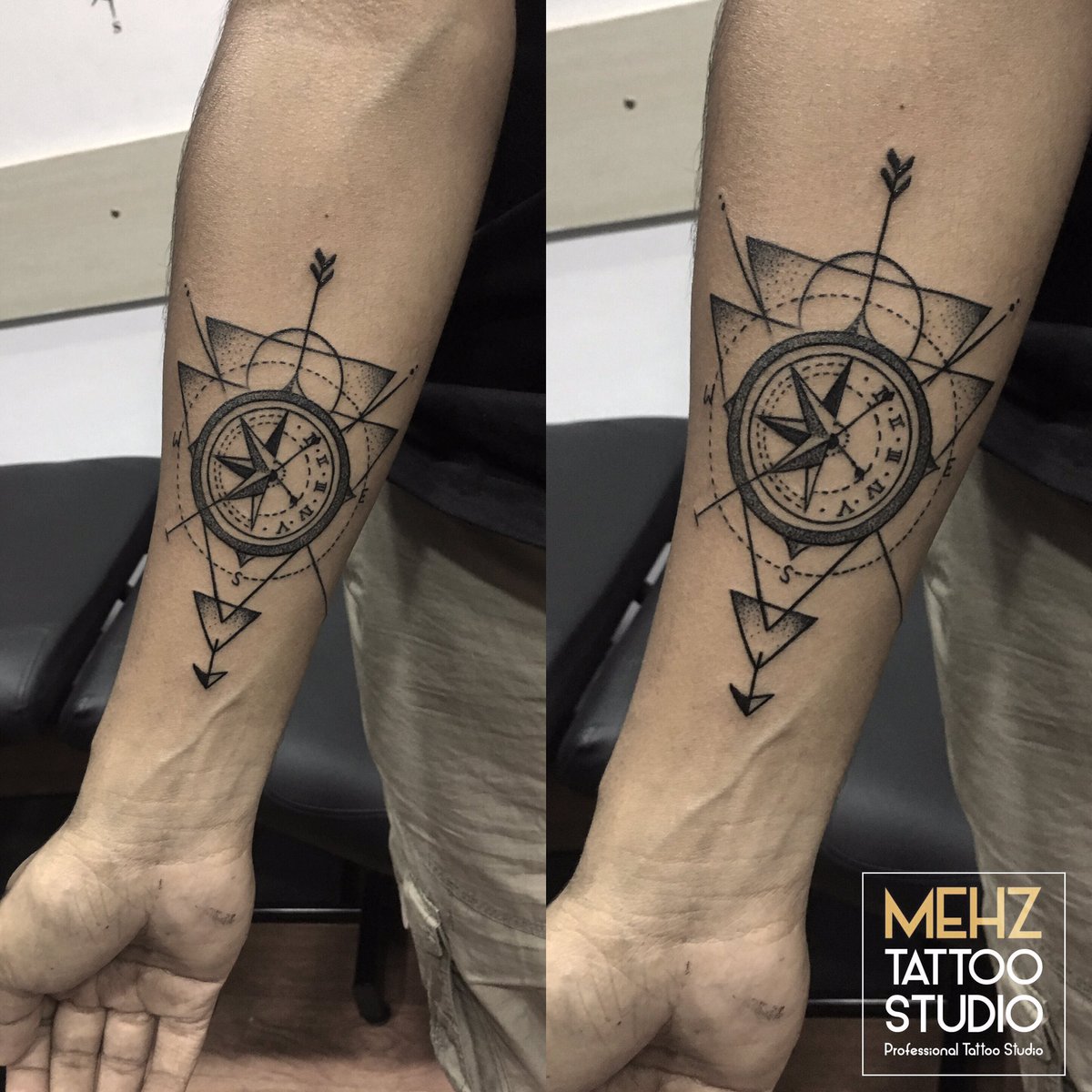Geometric compass tattoo store