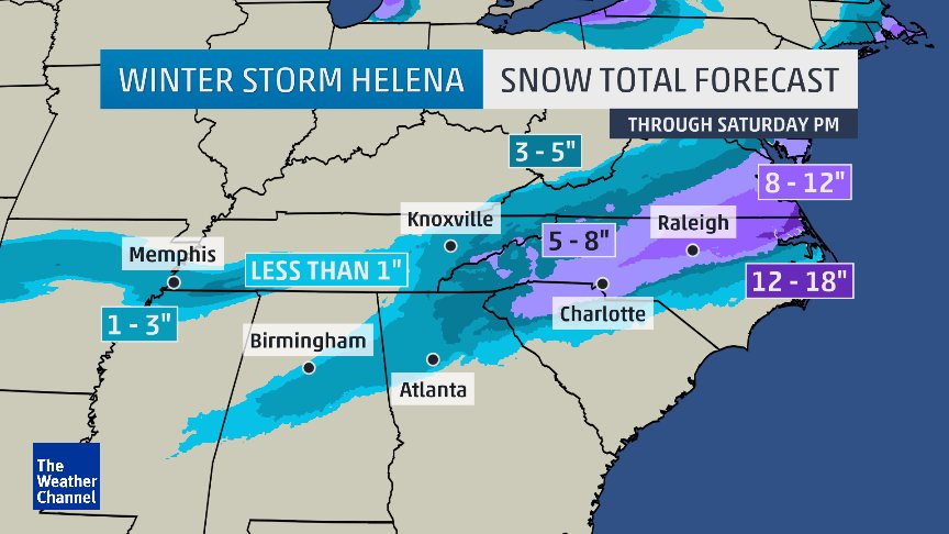 Latest forecast snow totals from Winter Storm Helena for the Southeast ...