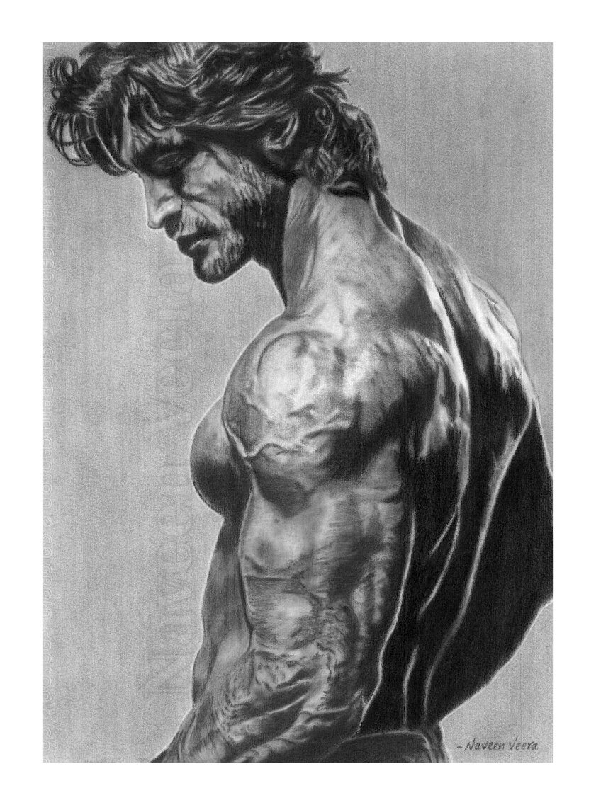 Bodybuilding Pencil Drawing