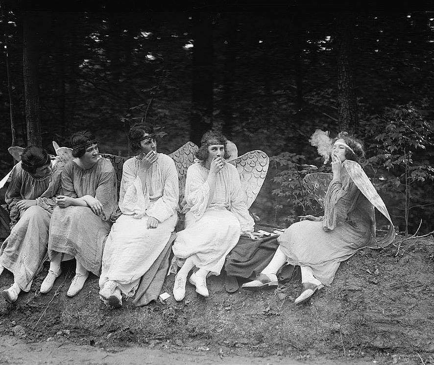 1928 photograph of women dressed as angels smoking backstage inspired ...