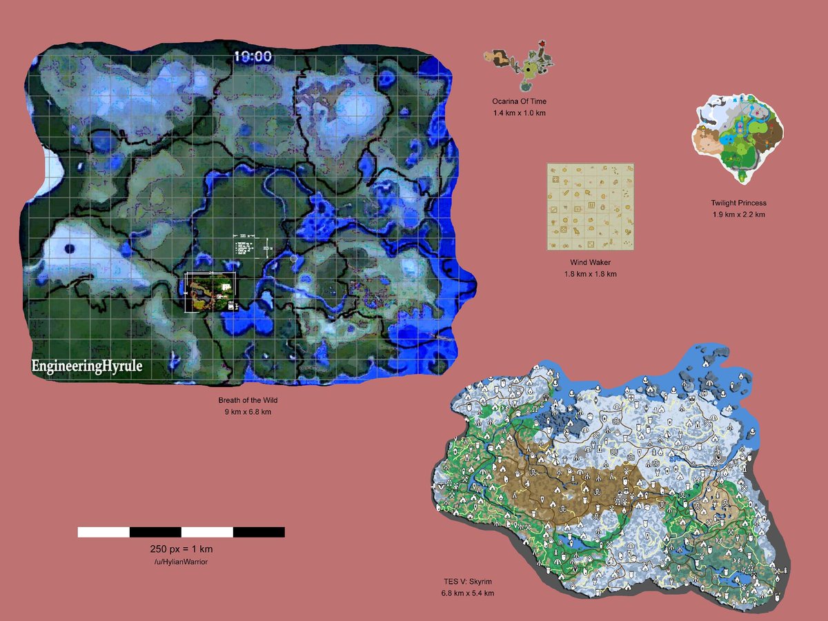 Comparan el mapa de 'Zelda: Breath of the Wild' con 'Skyrim' y otros ...