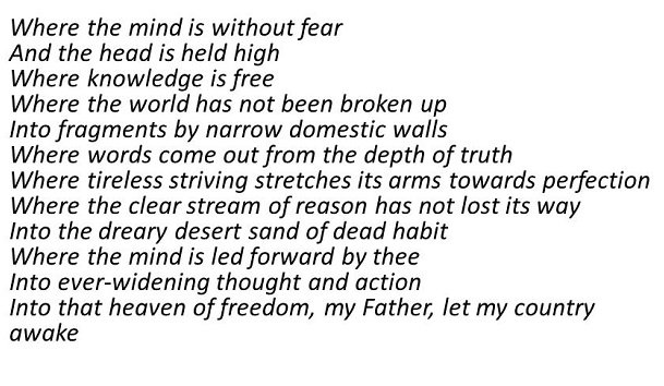 1910 :: rabindranath tagore composed the poem "where the mind is ...