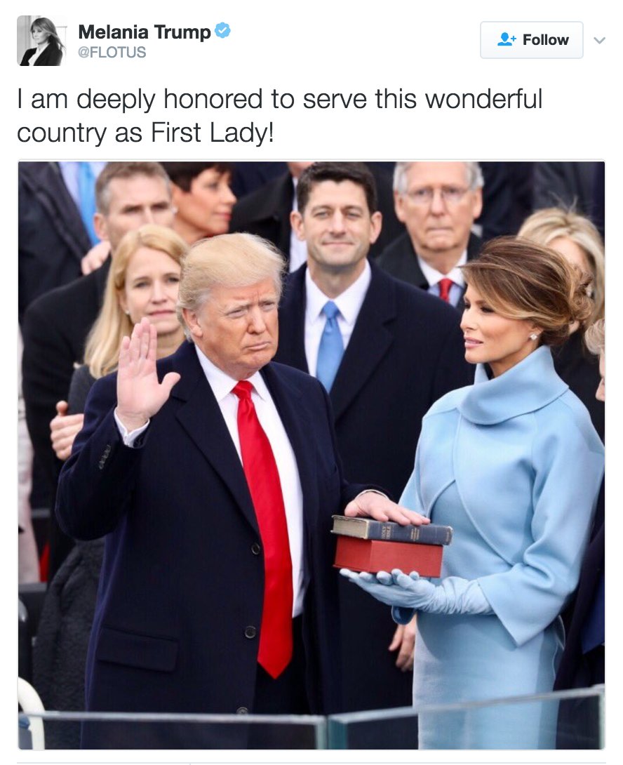 Melania Trump sends her first tweet as : "Deeply honored to serve this ...