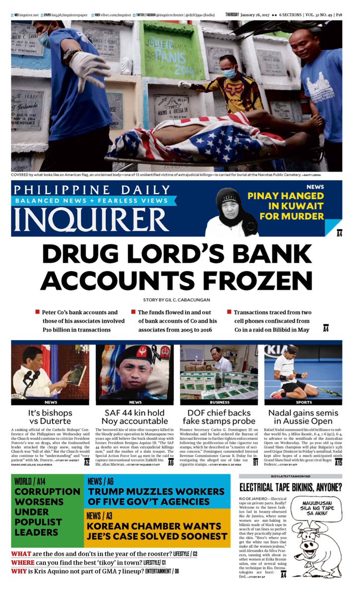 JUST IN: Today's Inquirer front page. Full issue ???? WarOnDrugs SAF44 ...