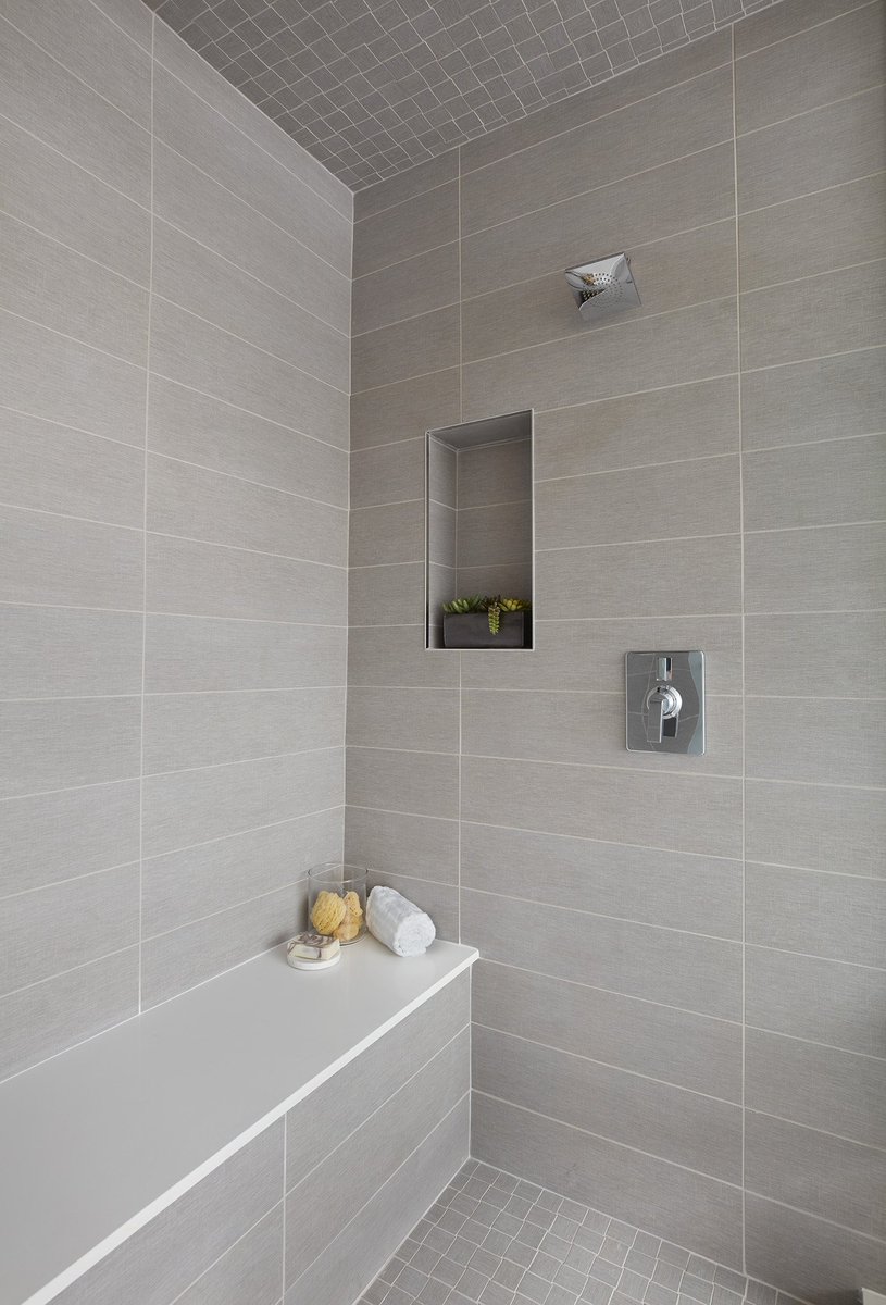 Linen Tile Bathroom Shower In Mudroom Bath Midcentury Bathroom