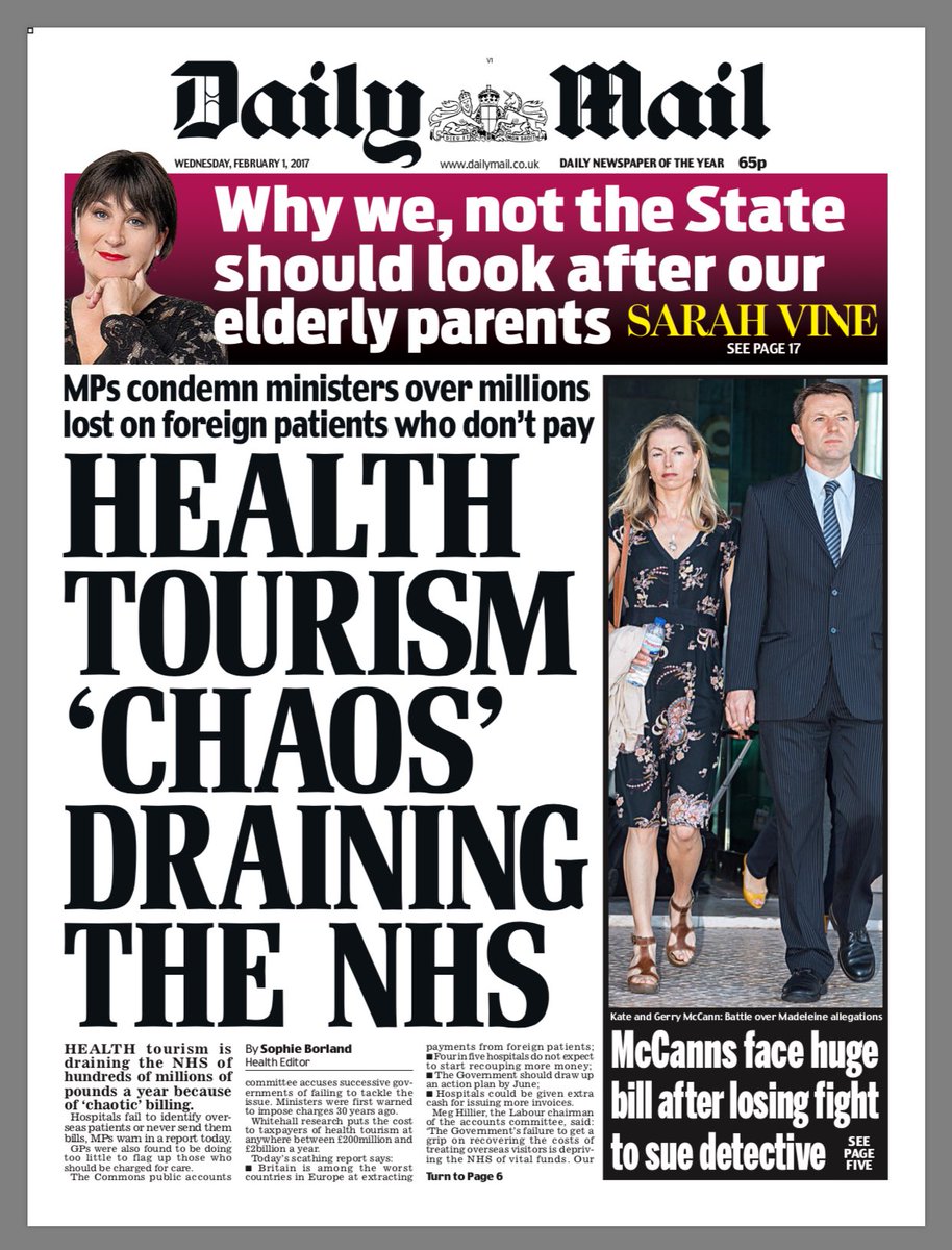 Wednesday's Mail: "Health tourism 'chaos' draining the NHS" (via ...