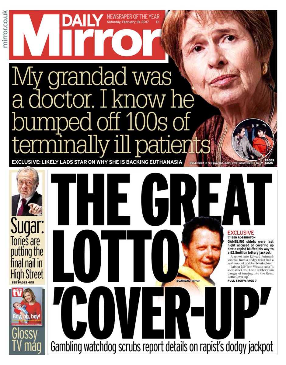 Saturday's MIRROR: "The Great Lotto 'Cover-Up'" tomorrowspaperstoday ...