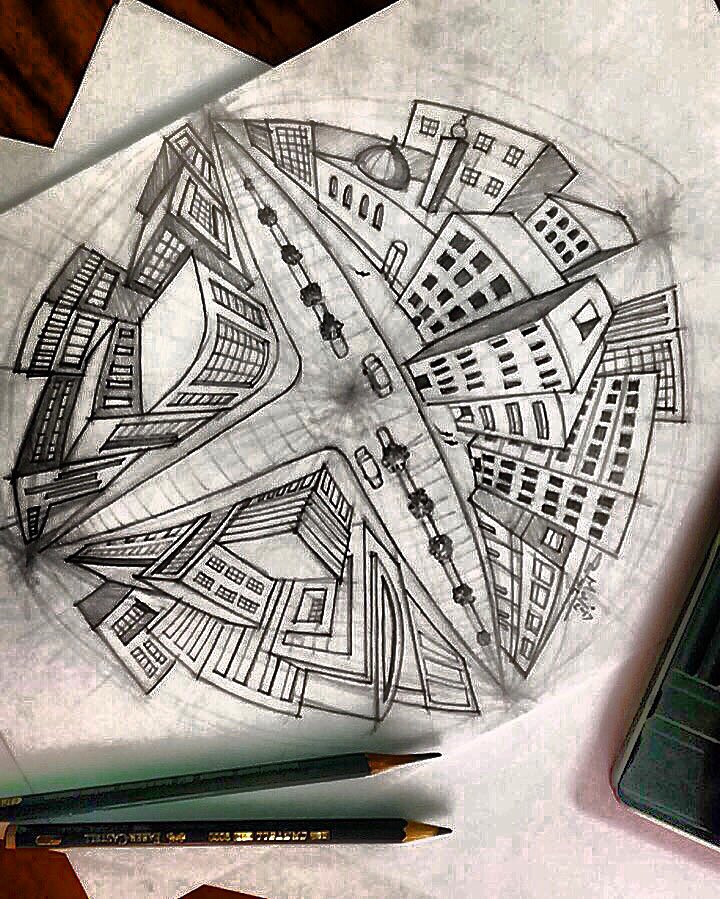 4 Point Perspective Drawing City