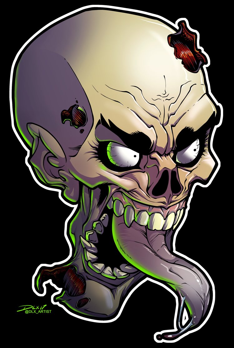 New School Zombie Skull Tattoo