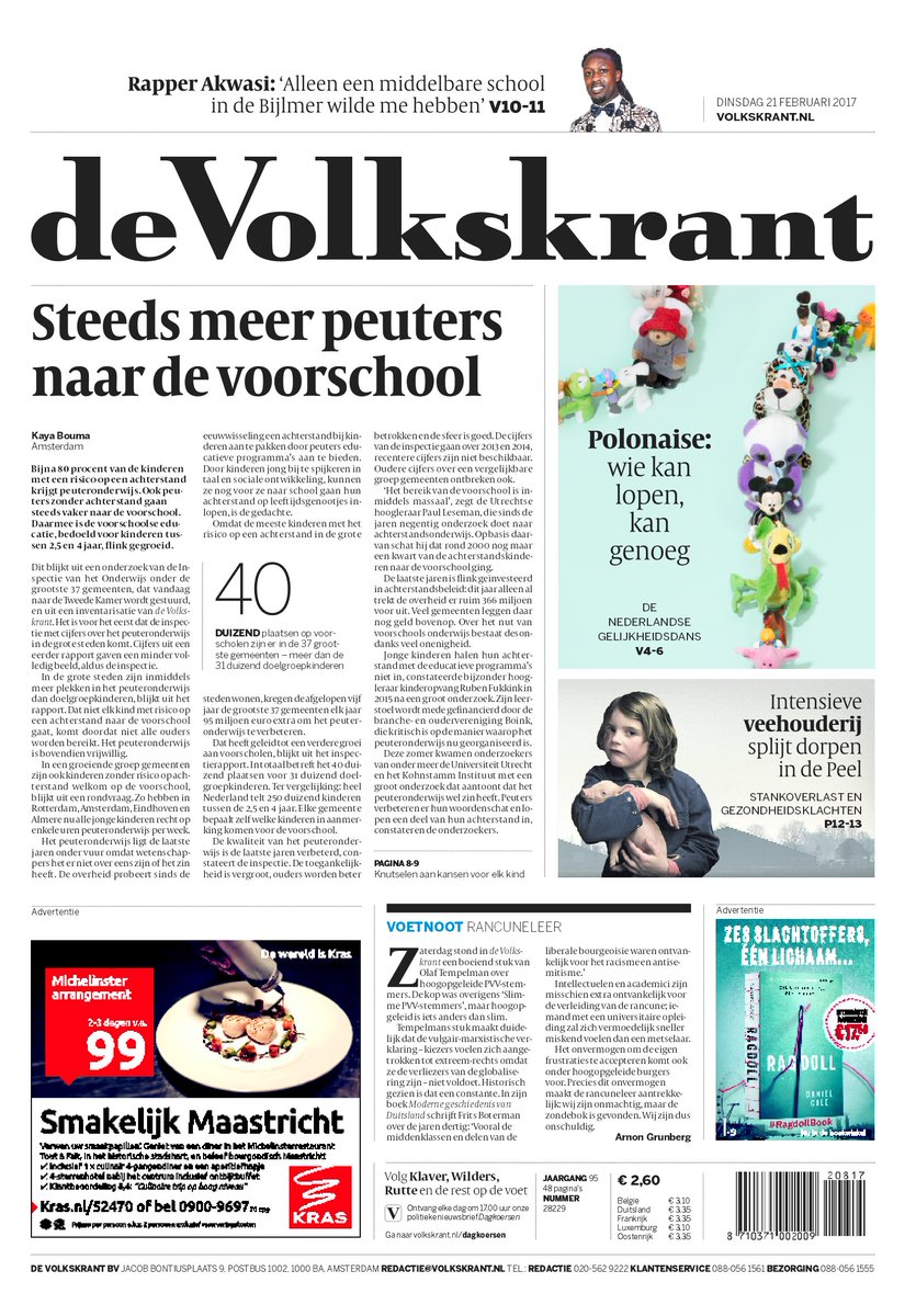 Dit is de voorpagina van de krant van dinsdag. Een voorproefje van de ...