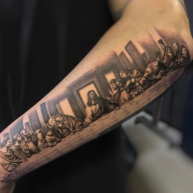 Last Supper Tattoo On Forearm