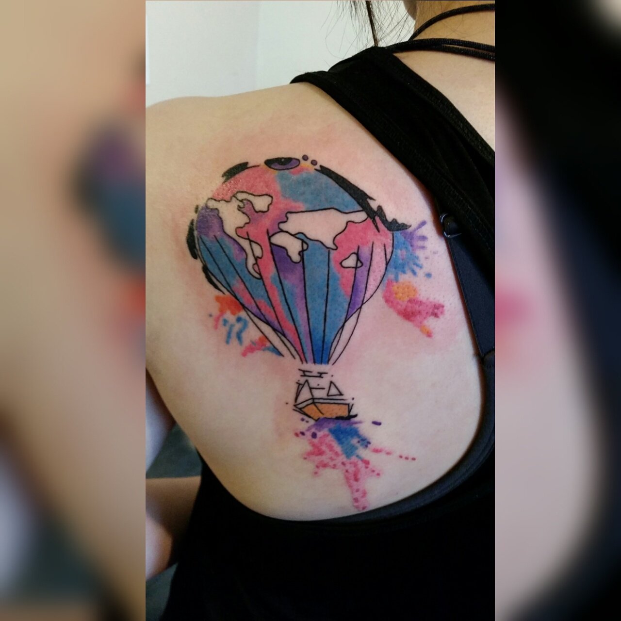 Watercolor Hot Air Balloon Tattoo