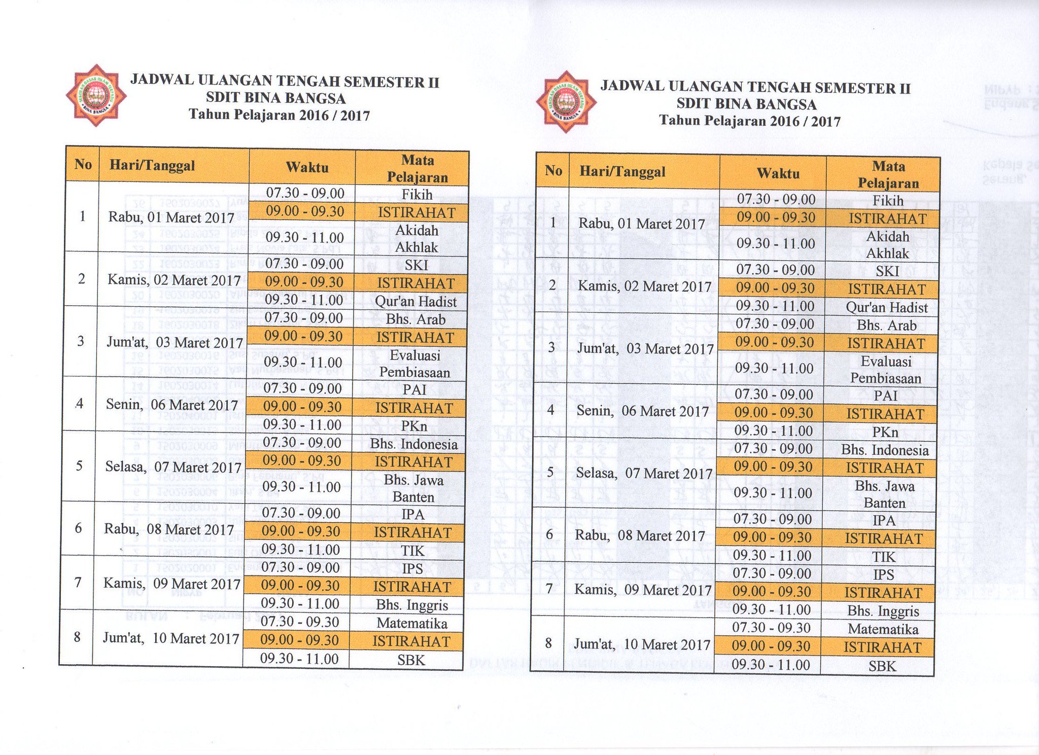 SDIT Bina Bangsa on Twitter: "#Flash_News Besok hari pertama UTS Genap Mapel Yayasan.. jangan ...