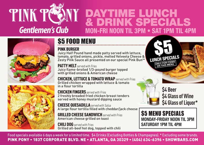 Pink Pony Menu
