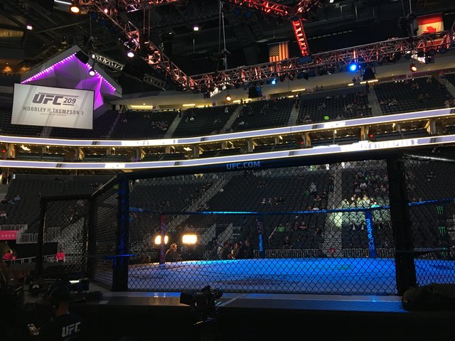 A look at the Octagon at T-Mobile Arena in Las Vegas for UFC 209 ...