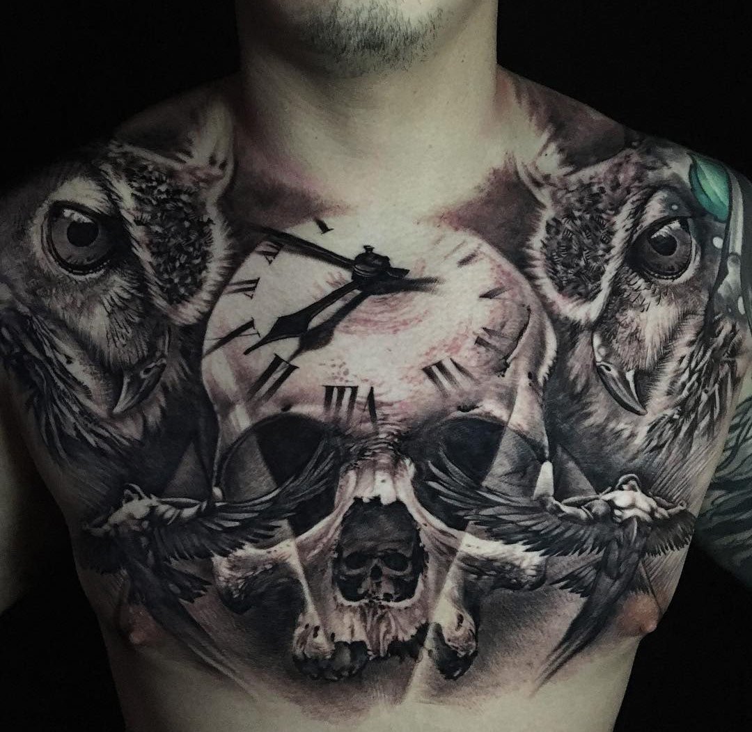 Skull Chest Piece Tattoo