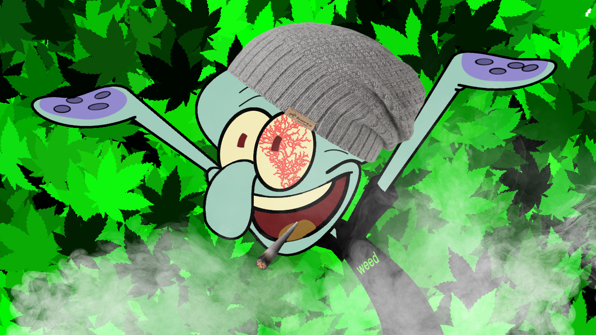 Squidward Smoking Weed
