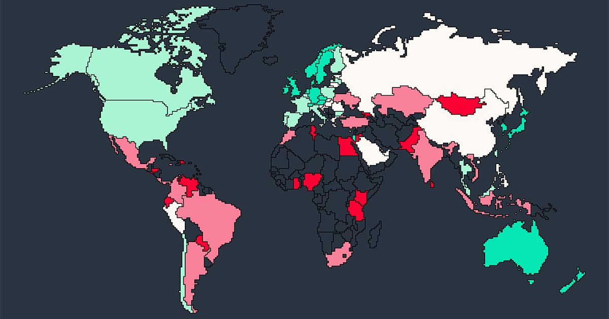 (Métrica de riesgo de Bloomberg) Mapa de riesgo global por nación