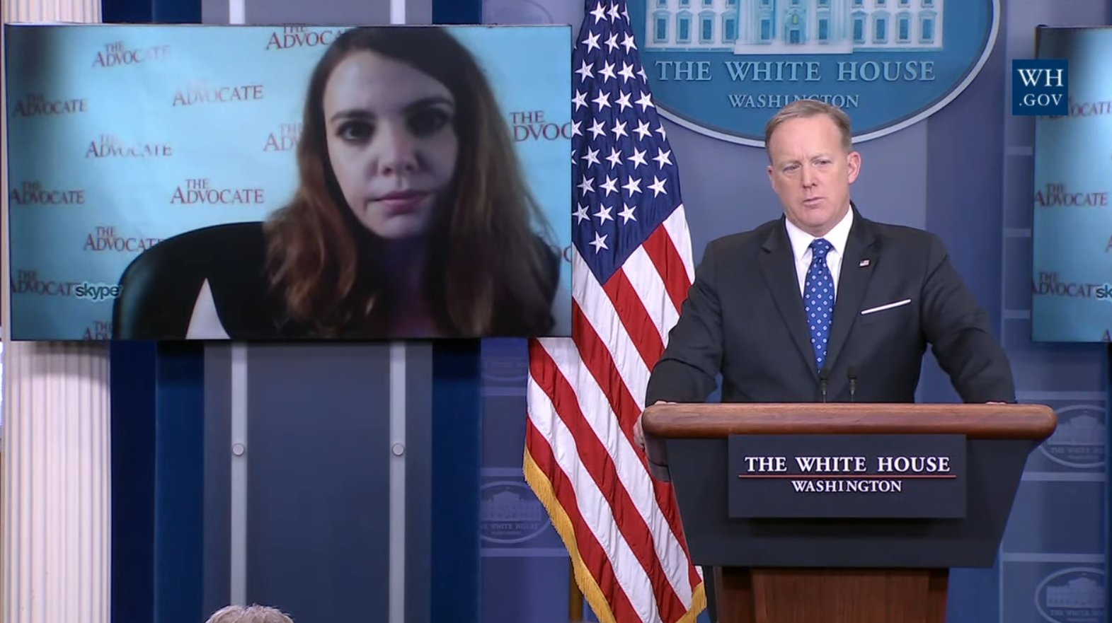 Advocate (Baton Rouge) reporter taking part in White House briefing via ...
