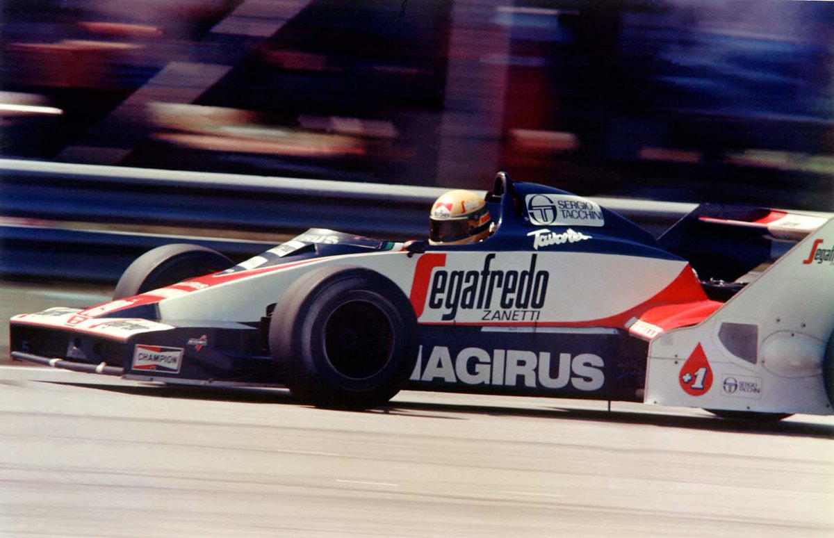 Senna on his debut in the relatively forgotten 1984 Toleman TG183B ...