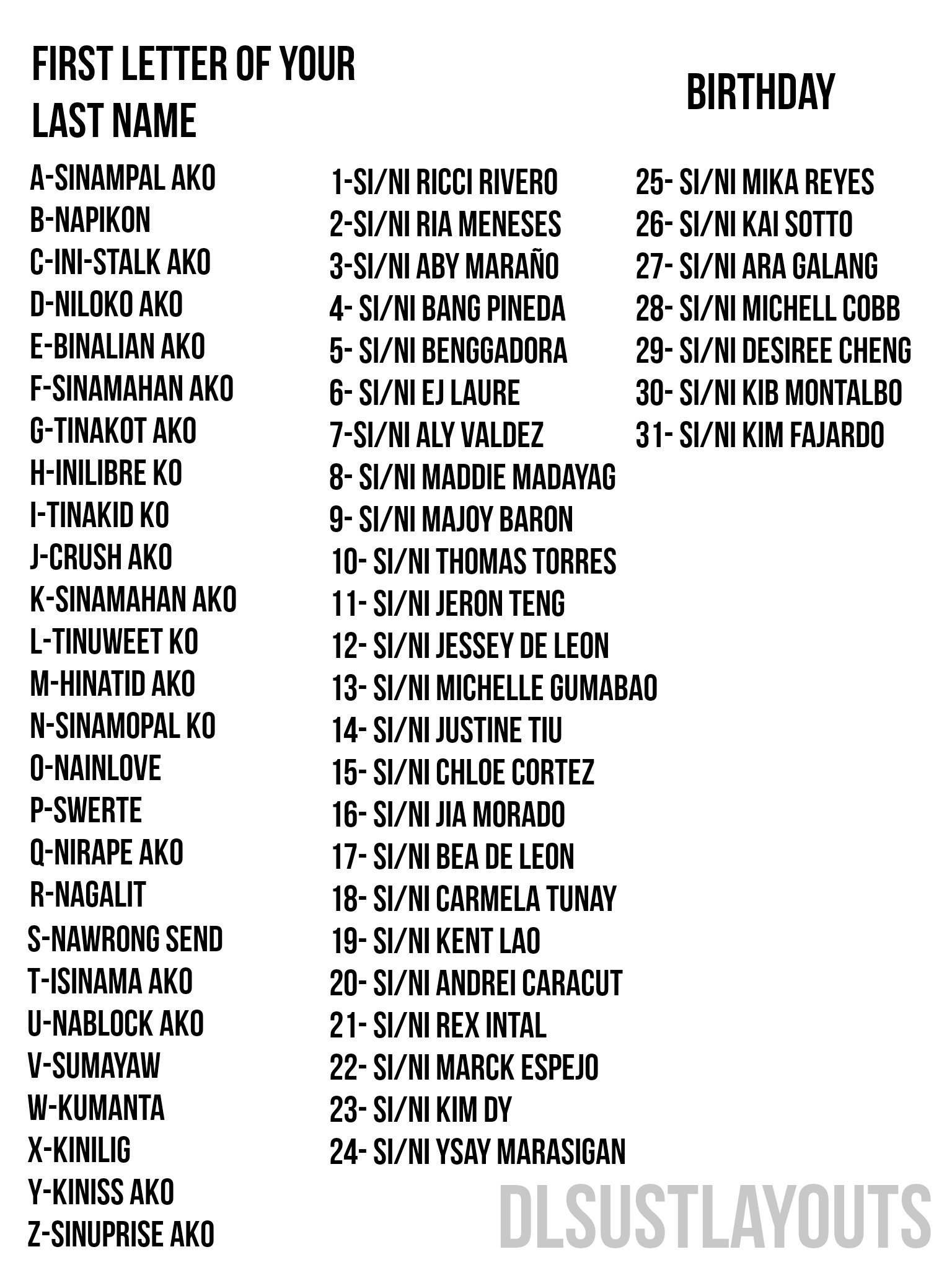 Fun Name Chart Birth Month