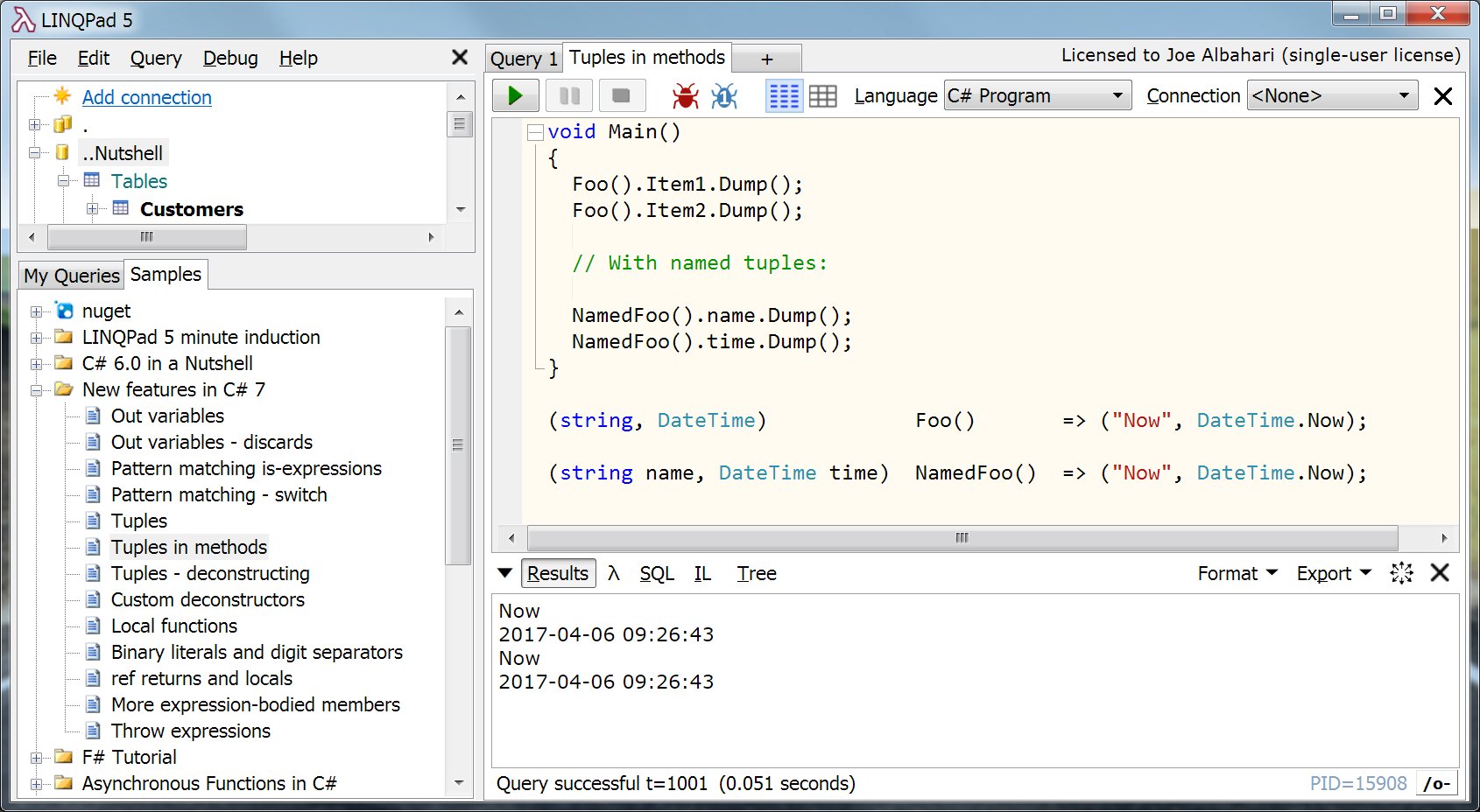 LINQPad·Joe Albahari on Twitter: "Full #csharp 7 support in new LINQPad, now RTM. Explore C#'s ...