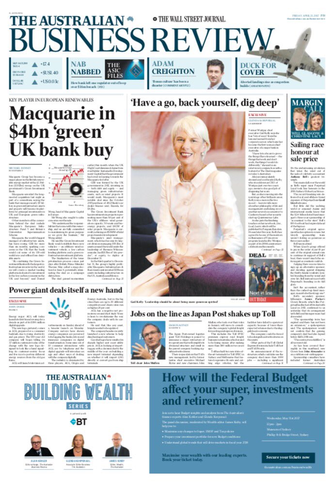 A look at today's front page of The Australian Business Review aus ...