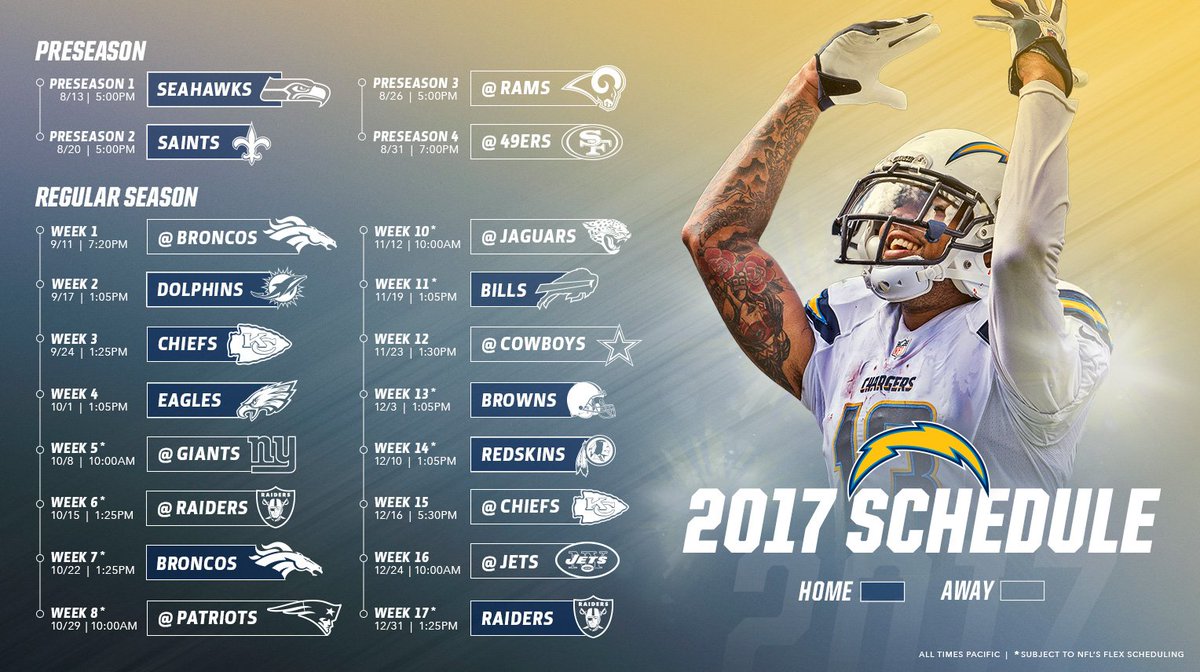 The official schedule for your 2017 Los Angeles Chargers. : r ...