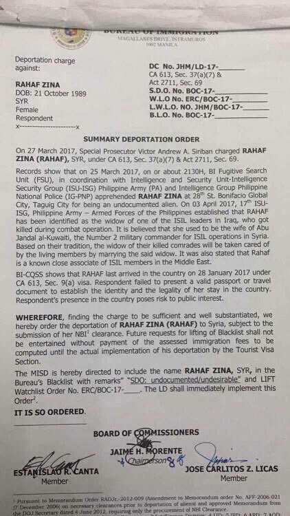 Immigration: Bureau of Immigration issues Summary Deportation Order for ...