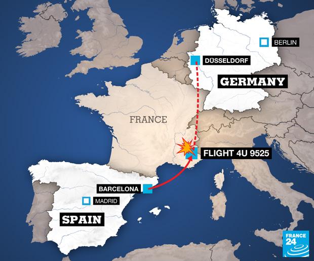 Map of crashed Germanwings plane's flight path. Follow FRANCE24 's ...