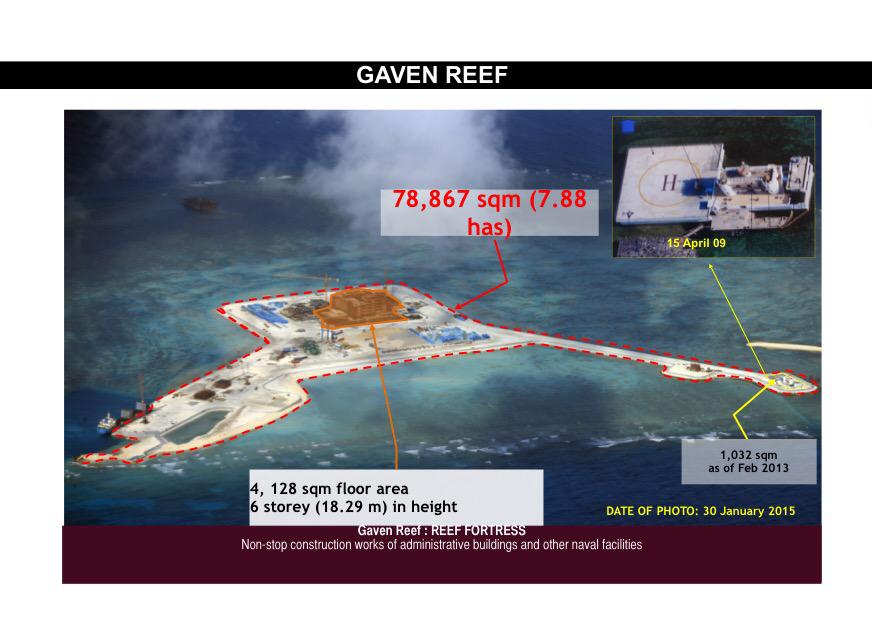 Massive china reclamation in west philippine sea, gaven reef. photo ...