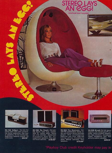 Magazine advert for stereo systems featuring a super retro Egg Chair ...