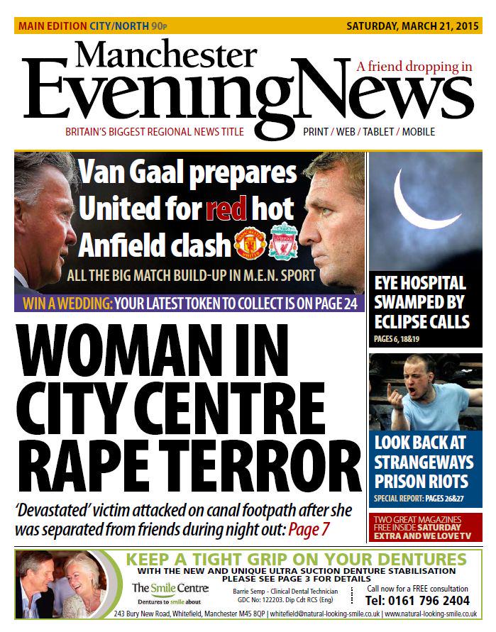 Here is the front page of today's Manchester Evening News | Manchester ...