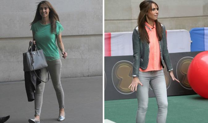 Alex Jones goes casual chic in tight grey jeans as she's pictured ...