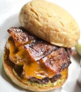 60/40 burger from Red Cow stand at Twins game: beef & bacon blend w ...