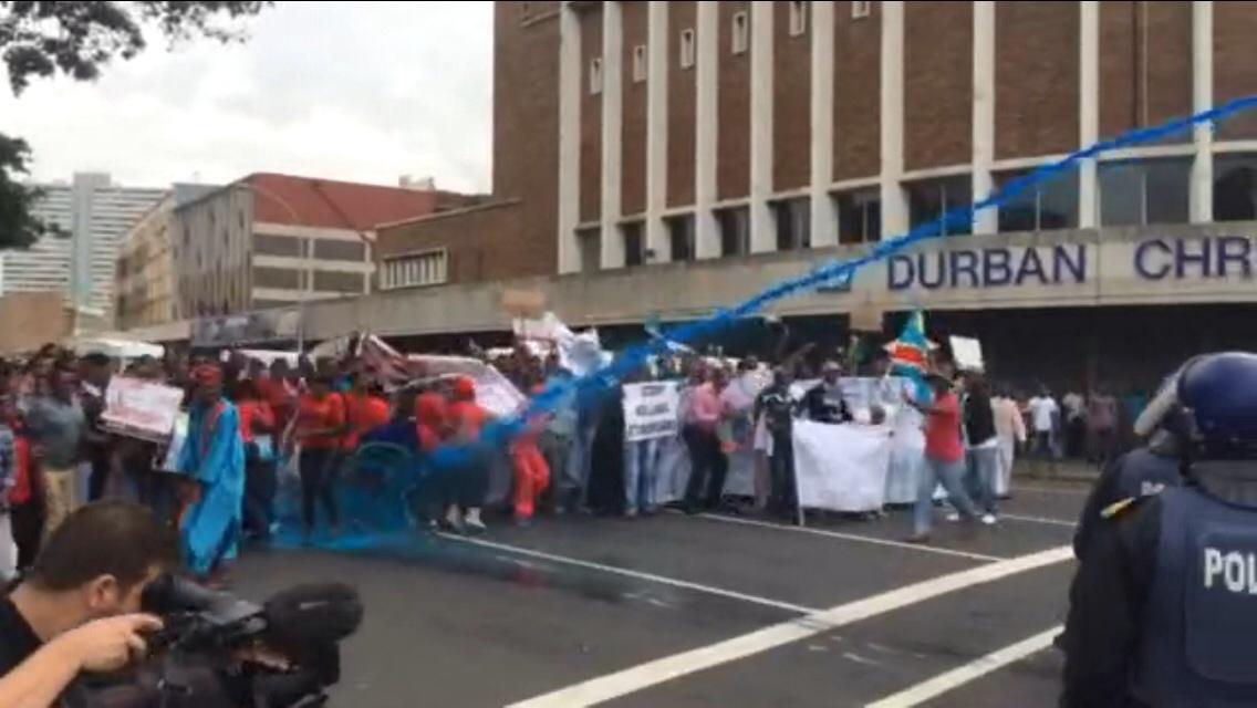 Police take action against anti-xenophobia protesters in the Durban CBD ...