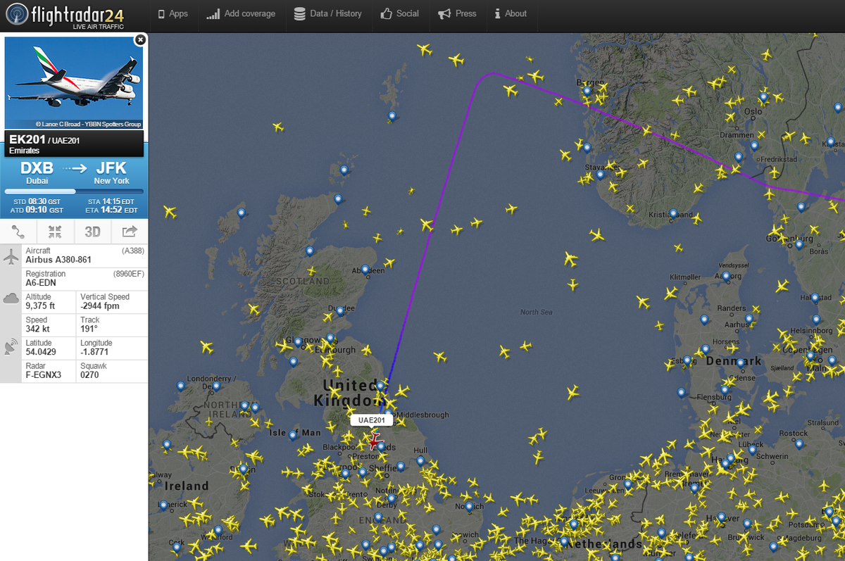 Emirates EK201 will continue from MAN to New York at 14:35 UTC after ...