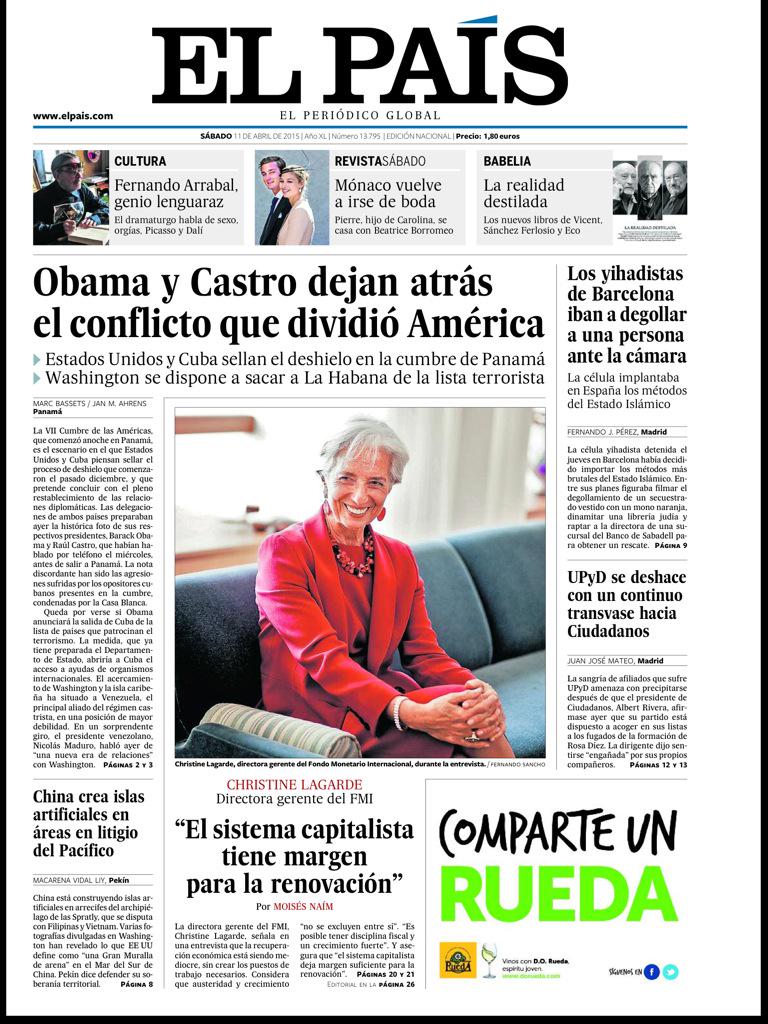 País: Les adelanto la primera página de mañana del diario español El P...