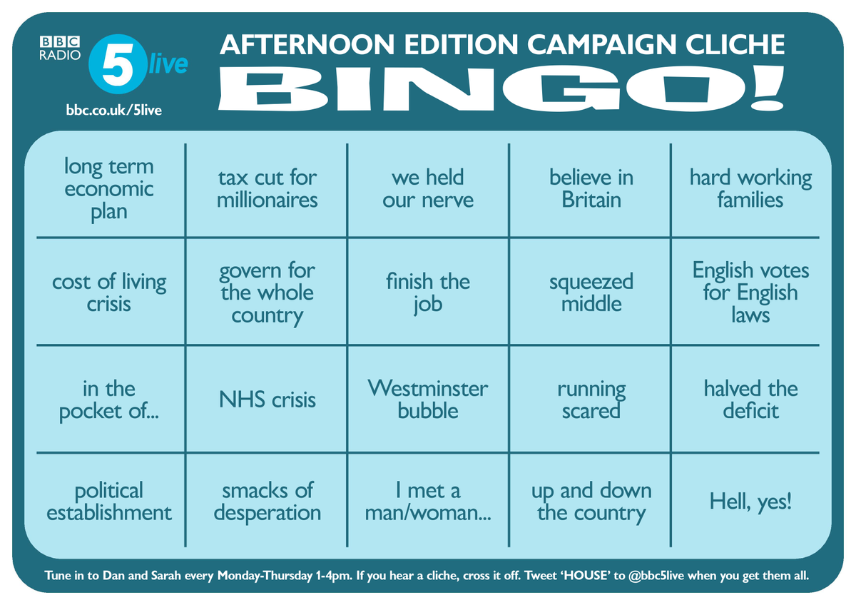 Campaign Cliche Bingo: Noticed the same #GE2015 phrases cropping up ...